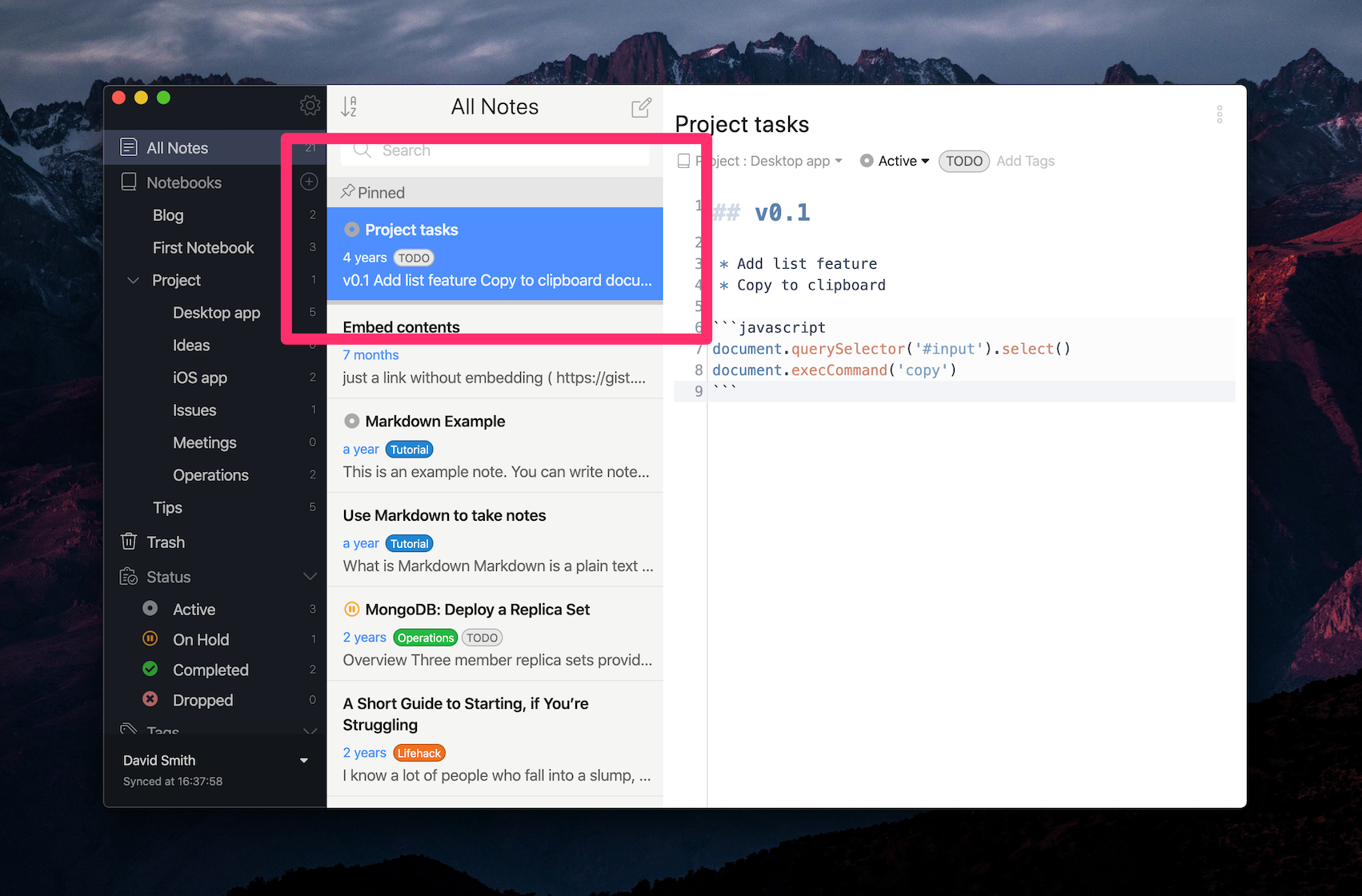 Pin notes to the top - Inkdrop User Manual